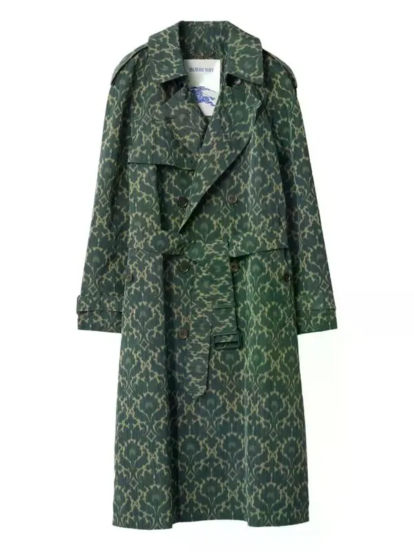Burberry Patterned Belted Trench Coat - Green