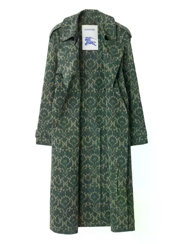 Burberry Patterned Belted Trench Coat - Green