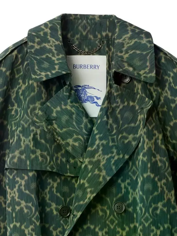 Burberry Patterned Belted Trench Coat - Green