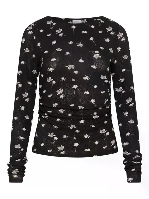 Marella Floral-print Ruched Jumper - Black