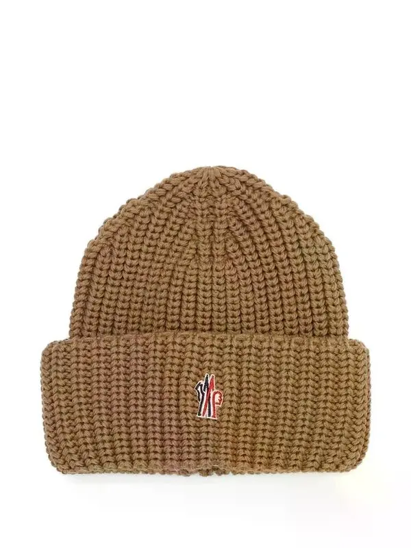 Moncler Logo-patch Ribbed Beanie - Brown