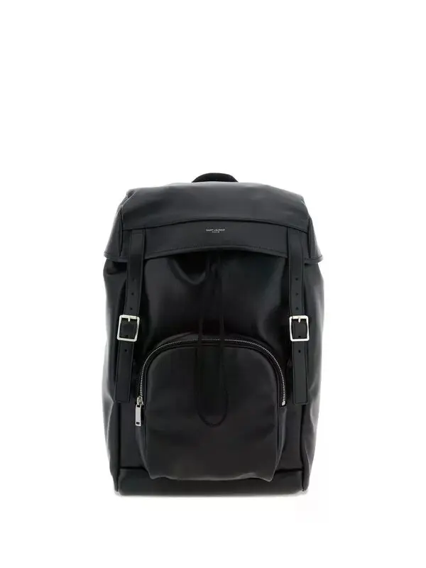 Saint Laurent Buckled-strap Leather Backpack - Black