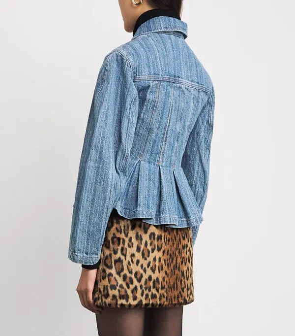GANNI Pleated Stripe Denim Jacket - Blue
