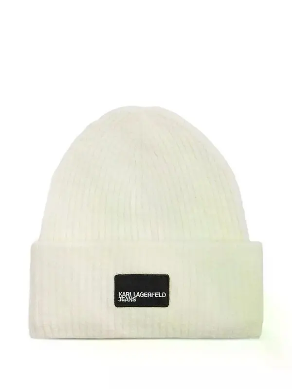Karl Lagerfeld Logo-patch Ribbed Beanie - Neutrals
