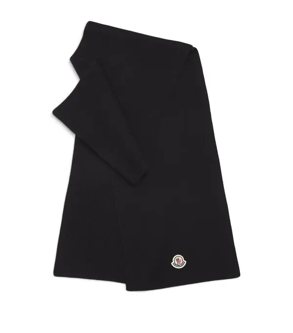 Moncler Wool Logo Scarf - Black