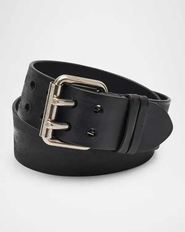 Saint Laurent Leather Double-pin Buckle Belt - Black
