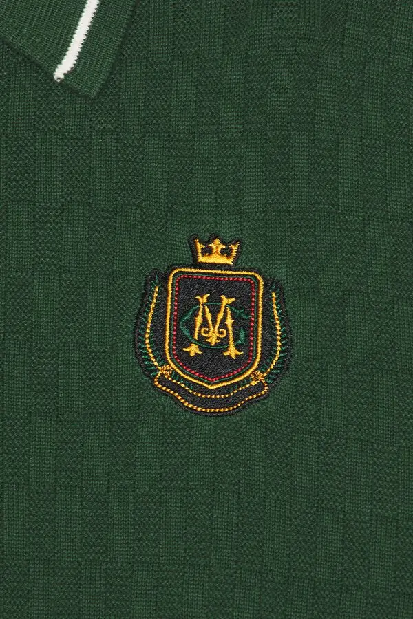 MALBON Crest Knit Polo In Green - Myrtle