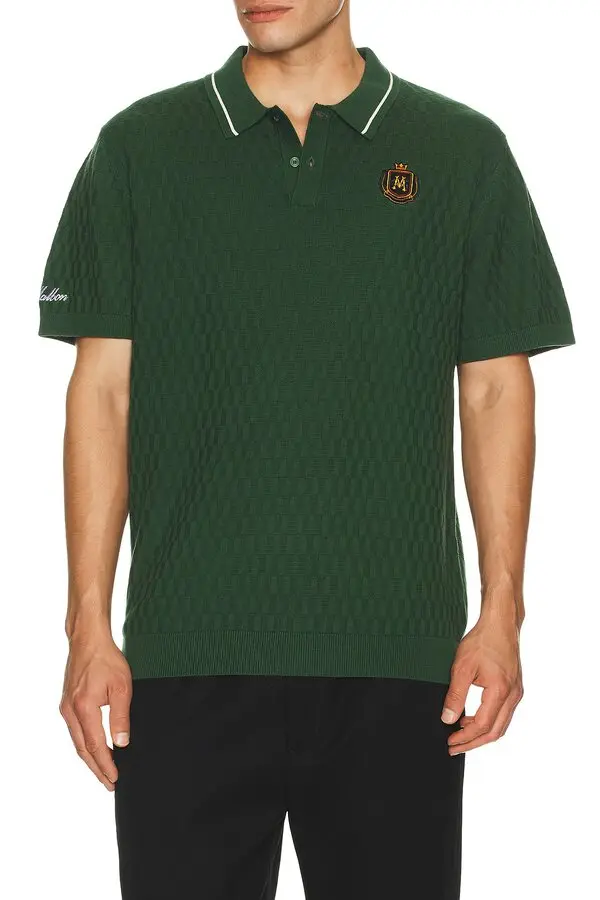 MALBON Crest Knit Polo In Green - Myrtle