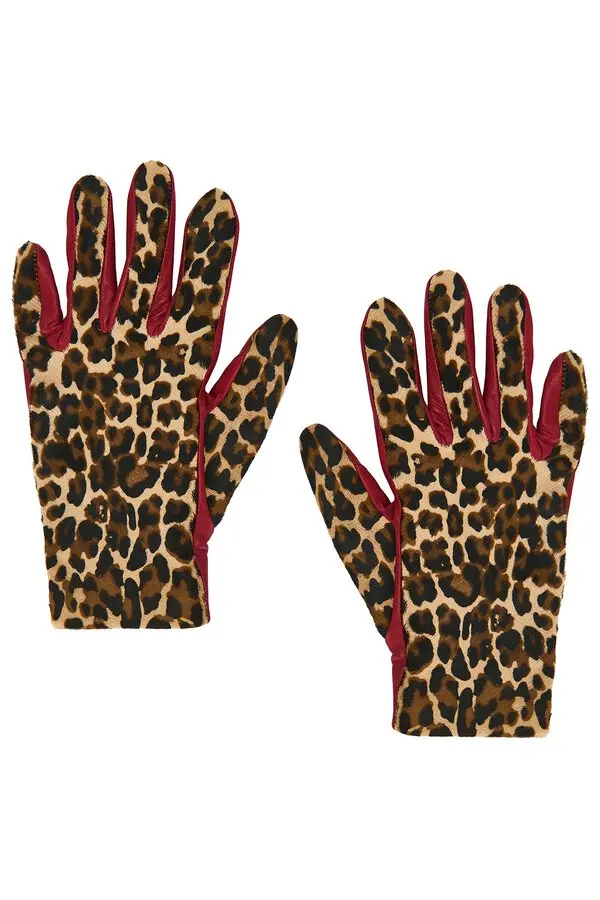 AGNELLE Susan Pony Hair Gloves - Cardinal & Panthere