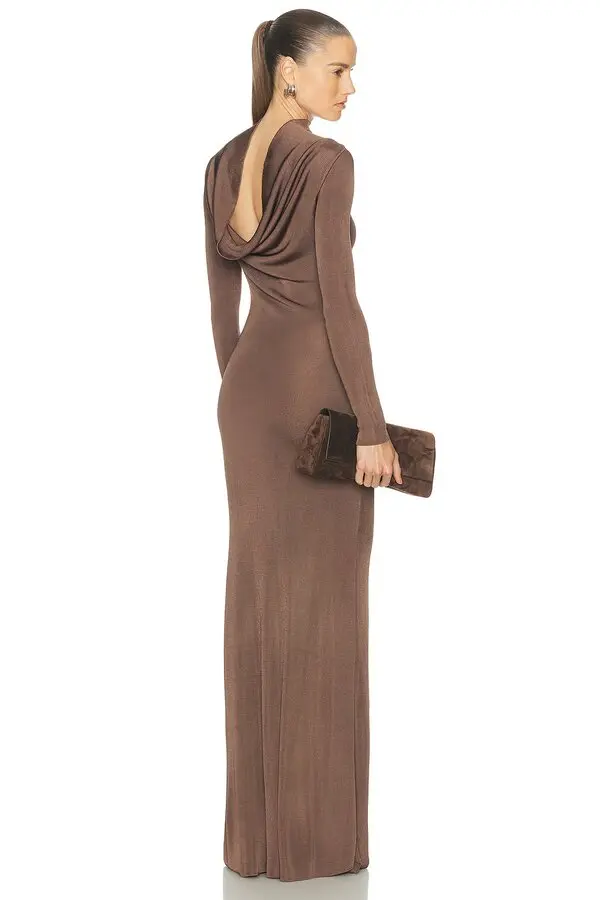 SRG Sylveeah Draped Cowl Gown - Dark Mushroom