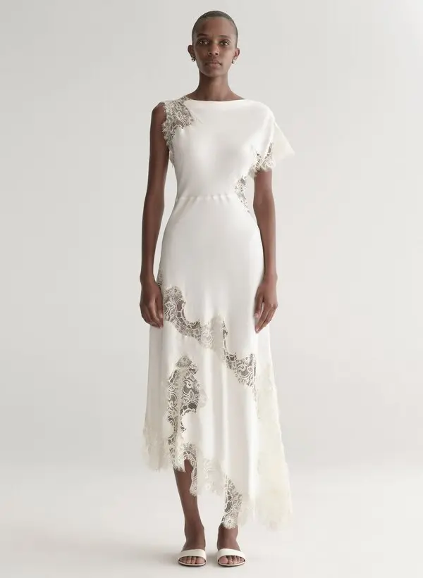 A.L.C. Women's Alessia Textured Satin And Lace Maxi Dress in Creme, Size 0