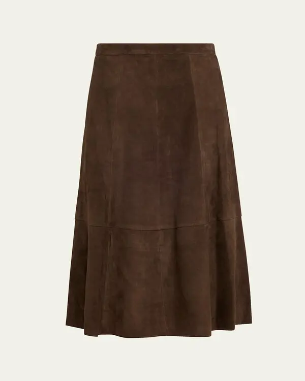 Vince Mid-rise Flared Suede Midi Skirt