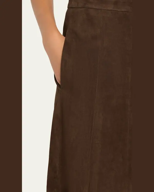Vince Mid-rise Flared Suede Midi Skirt