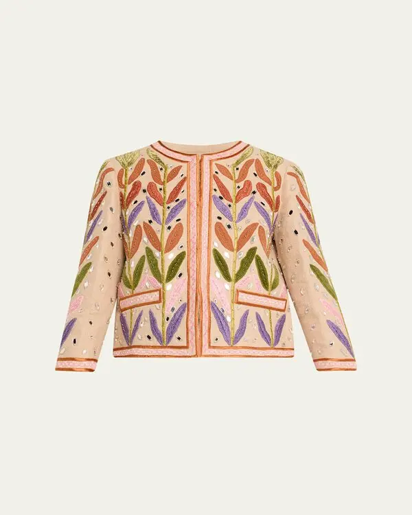 Valentino Garavani Beaded Leaf-embroidered Linen Jacket