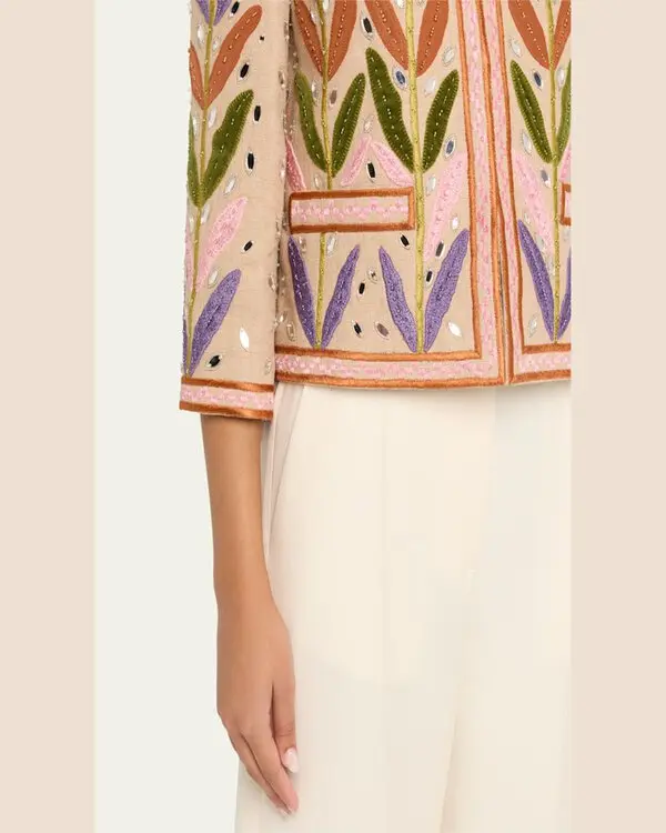 Valentino Garavani Beaded Leaf-embroidered Linen Jacket