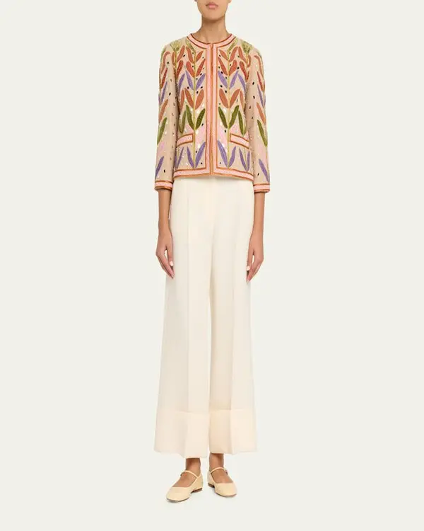 Valentino Garavani Beaded Leaf-embroidered Linen Jacket