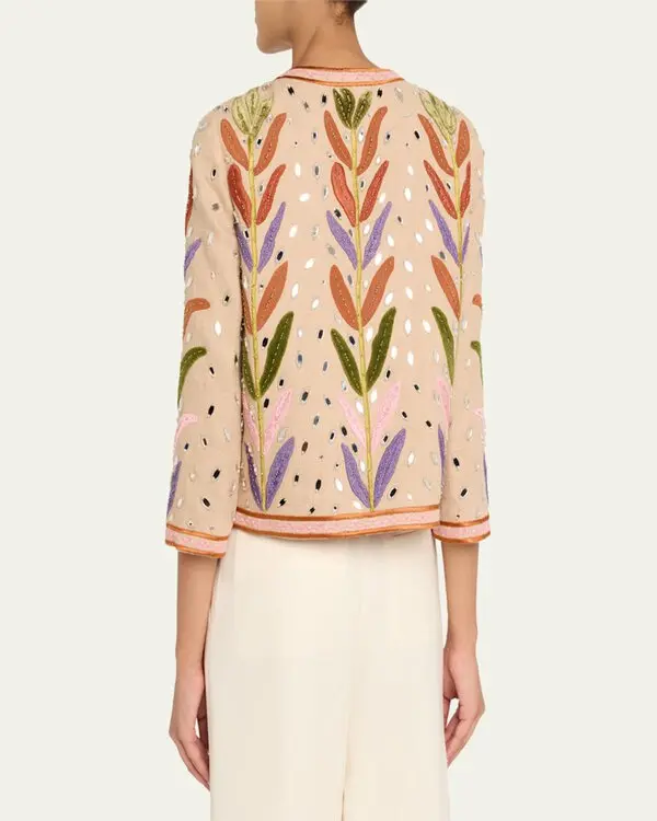 Valentino Garavani Beaded Leaf-embroidered Linen Jacket