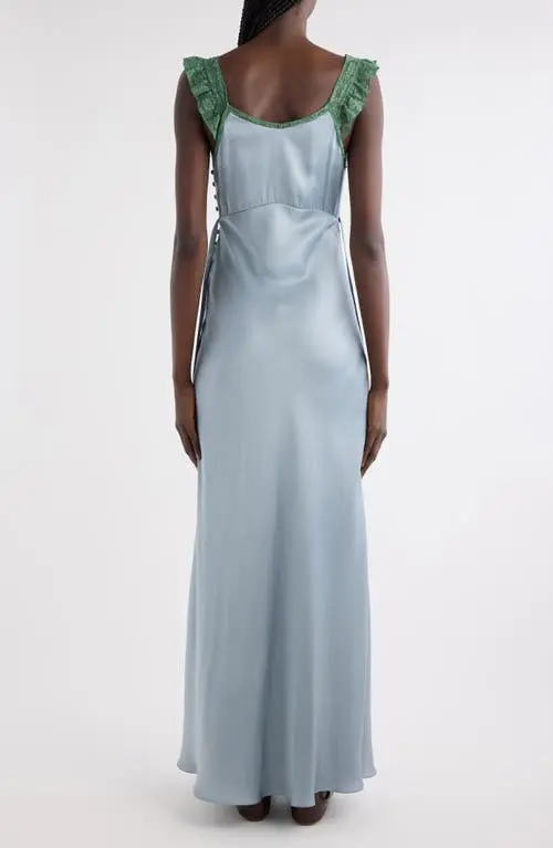 Chlo Lace Trim Silk Satin Column Gown - Ash Blue - 30% Off | Editorialist