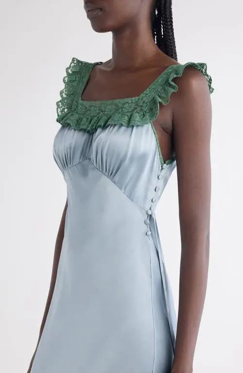Chlo Lace Trim Silk Satin Column Gown - Ash Blue - 30% Off | Editorialist