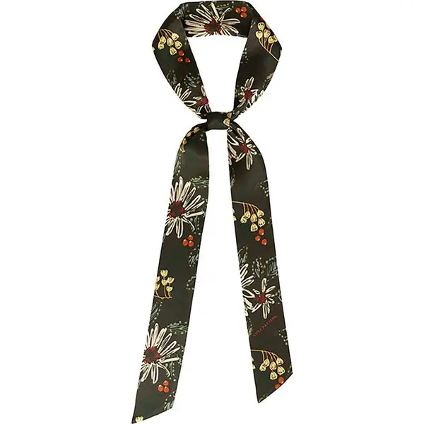 LOST PATTERN Forest Charm" Silk Skinny Scarf - Moss Green