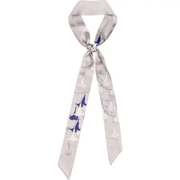 LOST PATTERN Datura" Silk Skinny Scarf - Silver Grey