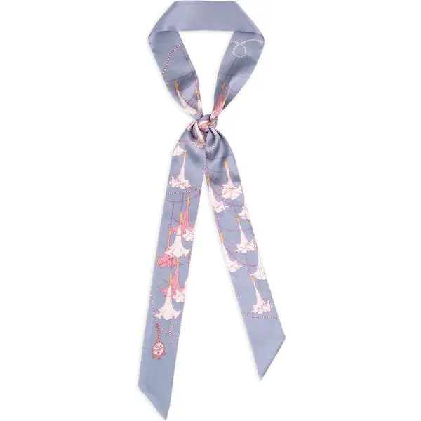 LOST PATTERN Datura" Silk Skinny Scarf - Slate Blue