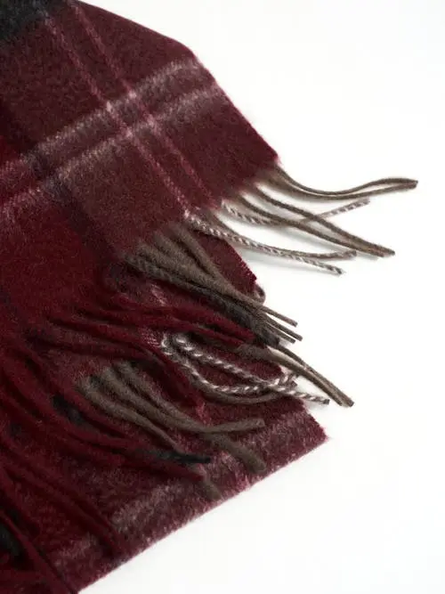 LOST PATTERN Plaid" Cashmere Scarf - Dark Red