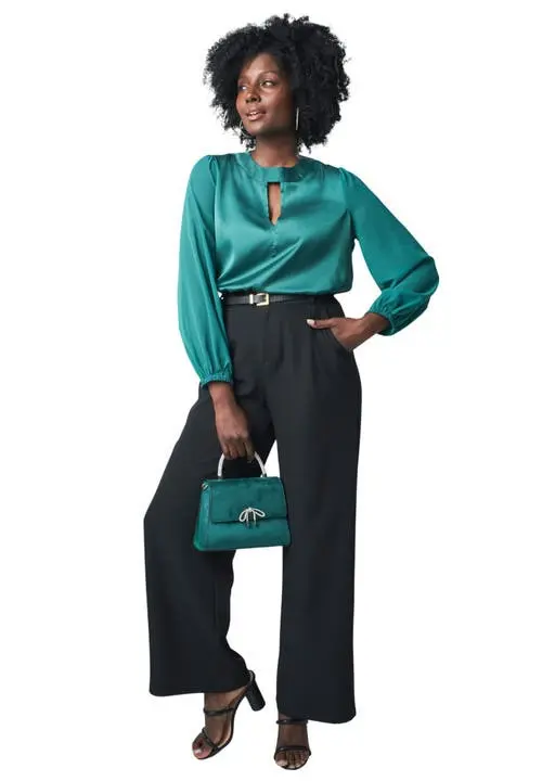 JESSICA LONDON Georgette Keyhole Blouse - Emerald Green