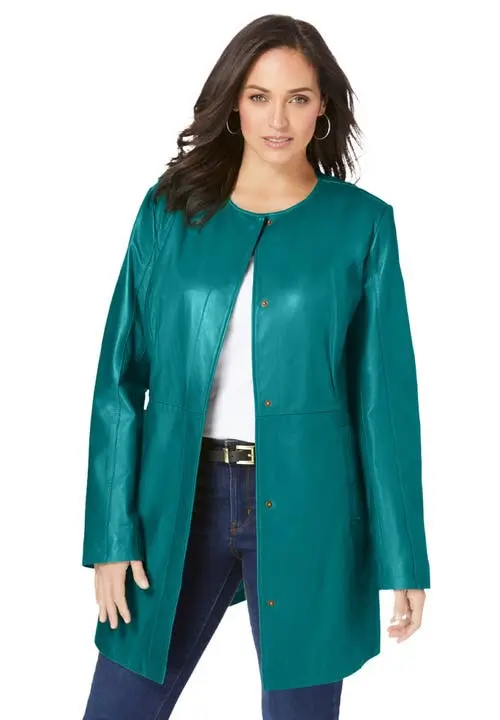 JESSICA LONDON Three-quarter Genuine Leather Jacket - Tropical Teal