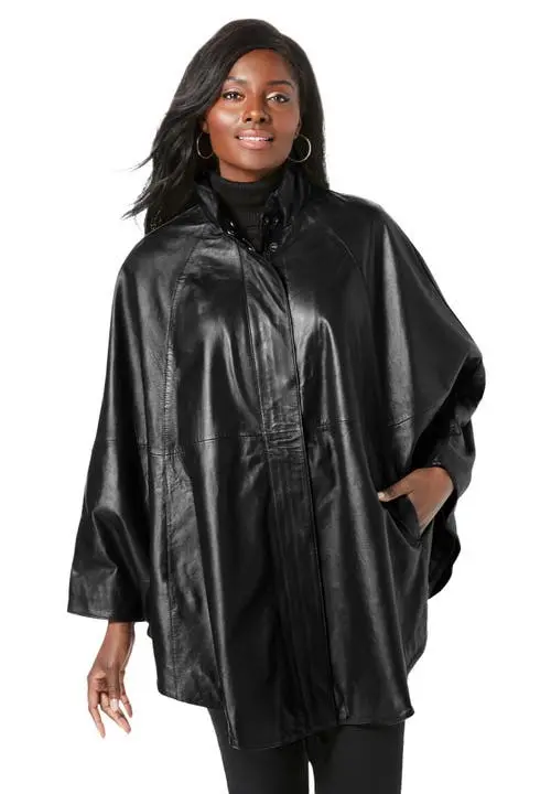 JESSICA LONDON Leather Poncho - Black