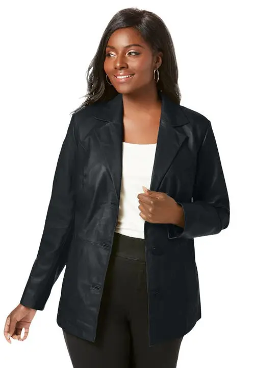 JESSICA LONDON Genuine Leather Blazer - Black