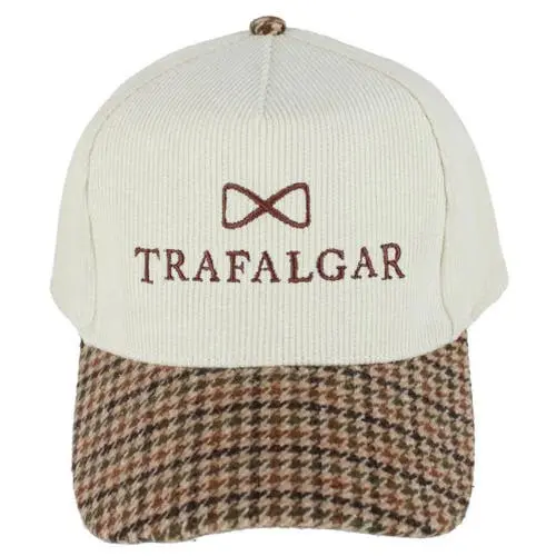 Trafalgar 5-panel Corduroy Baseball Cap With Plaid Brim - Beige With Plaid Brim