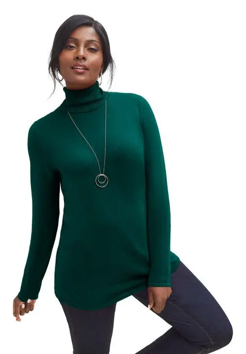 JESSICA LONDON Cotton Cashmere Turtleneck - Emerald Green