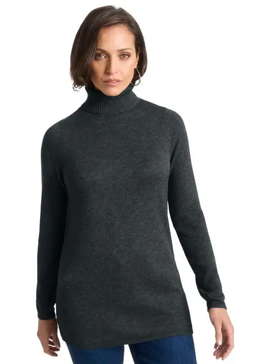 JESSICA LONDON Cotton Cashmere Turtleneck - Heather Charcoal