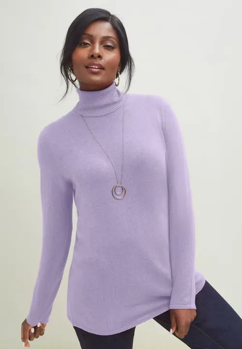 JESSICA LONDON Cotton Cashmere Turtleneck - Pale Lilac