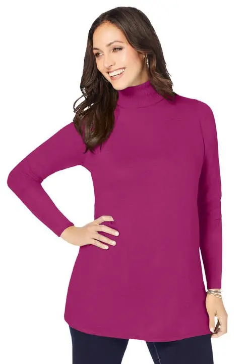 JESSICA LONDON Cotton Cashmere Turtleneck - Raspberry