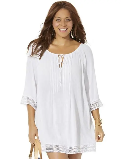 SWIMSUITS FOR ALL Giana Crochet Cover Up Tunic - White