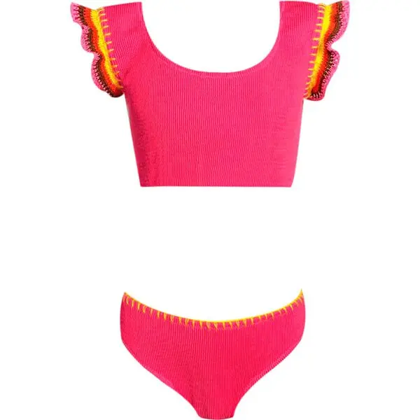 NESSI BYRD Hand-knitted Ruffle & Lacework Detail Bikini