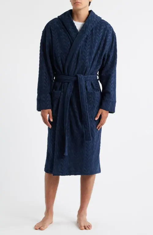 Majestic International Textured Cotton Terry Cloth Hooded Robe - Navy