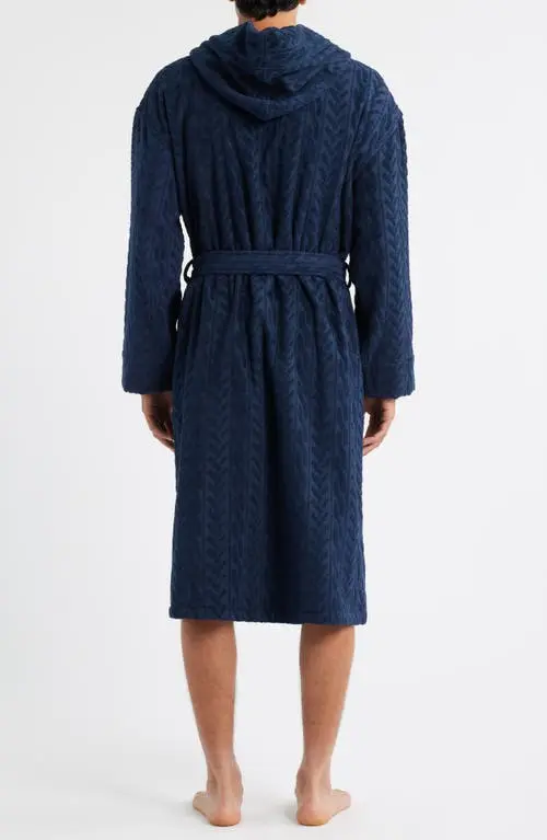 Majestic International Textured Cotton Terry Cloth Hooded Robe - Navy