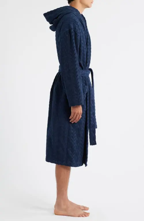 Majestic International Textured Cotton Terry Cloth Hooded Robe - Navy