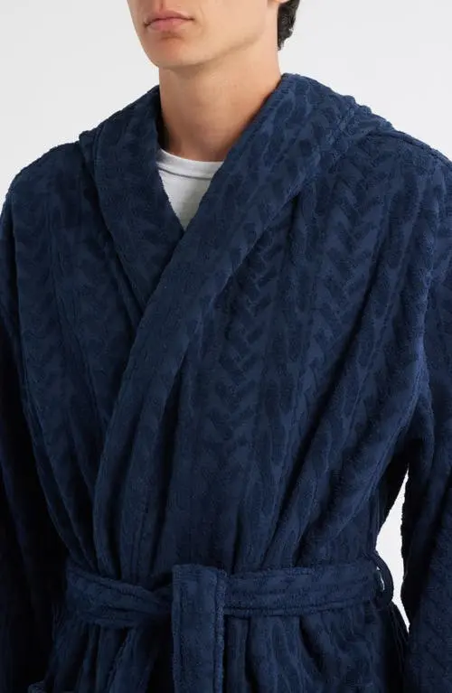 Majestic International Textured Cotton Terry Cloth Hooded Robe - Navy