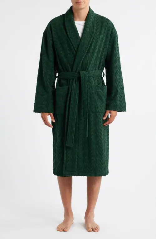 Majestic International Textured Cotton Terry Cloth Shawl Collar Robe - Pine Green