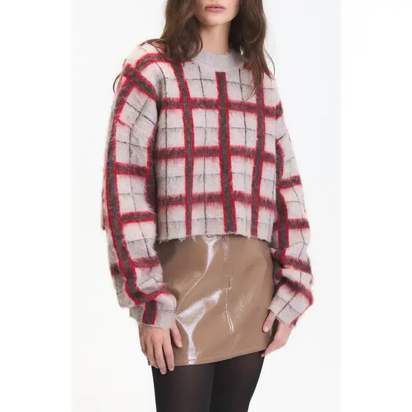 Deluc Plaid Jacquard Mock Neck Sweater - Mink