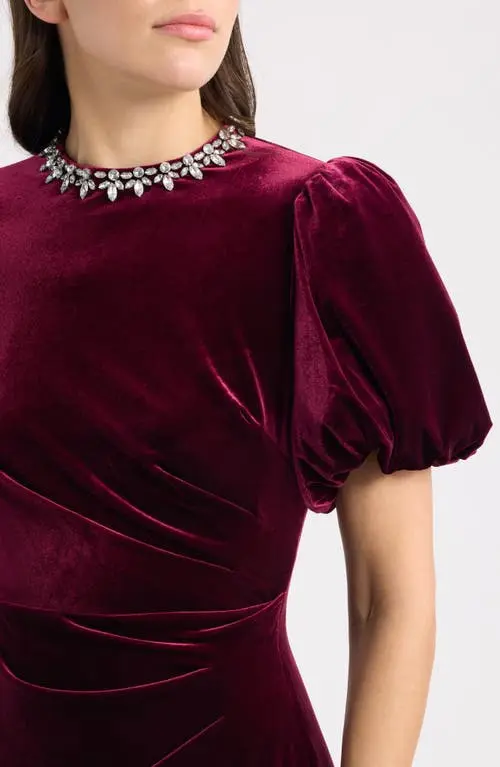 Eliza J Jeweled Neck Velvet Dress