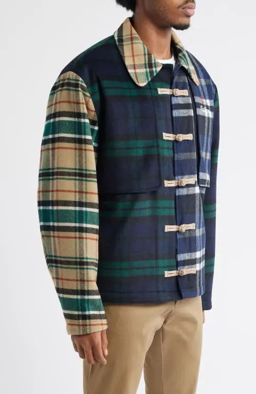 MALBON X Clot Plaid Patchwork Wool Blend Flannel Jacket