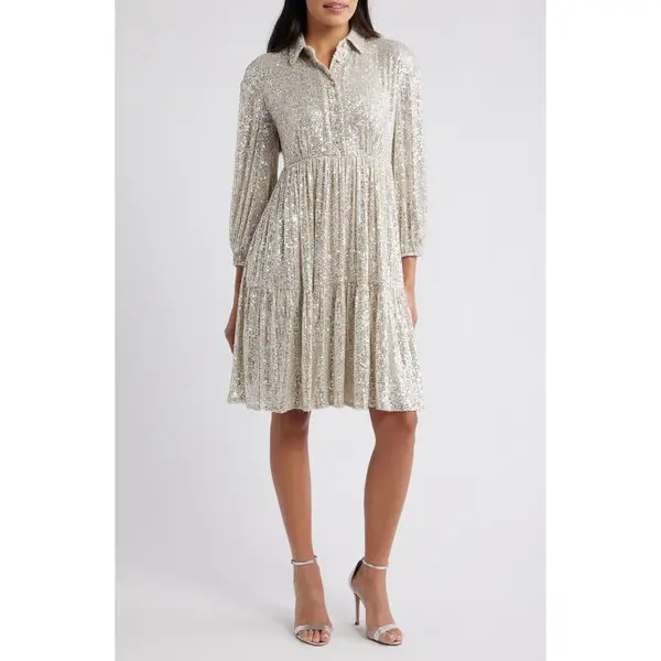 Eliza J Sequin Stripe Shirtdress
