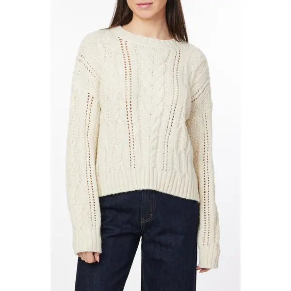 Habitual Cable Stitch Crewneck Sweater - Whisper White