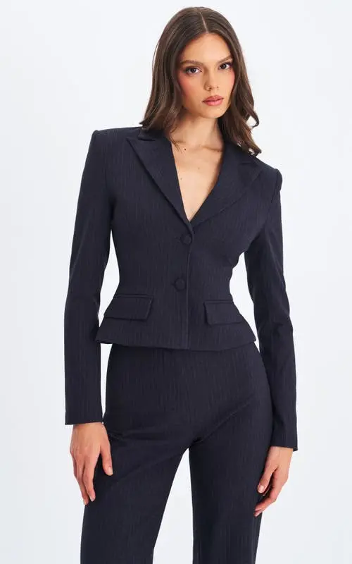 MISS CIRCLE Striped Peplum Blazer