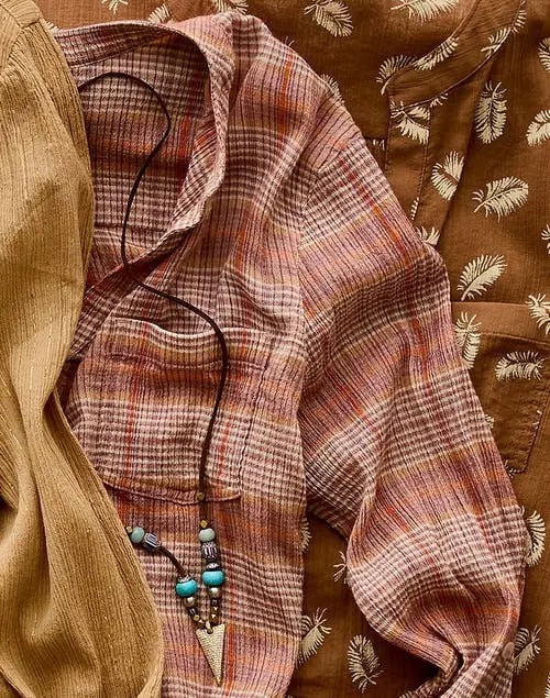 Carve Designs Dylan Gauze Shirt - Rosewood Plaid